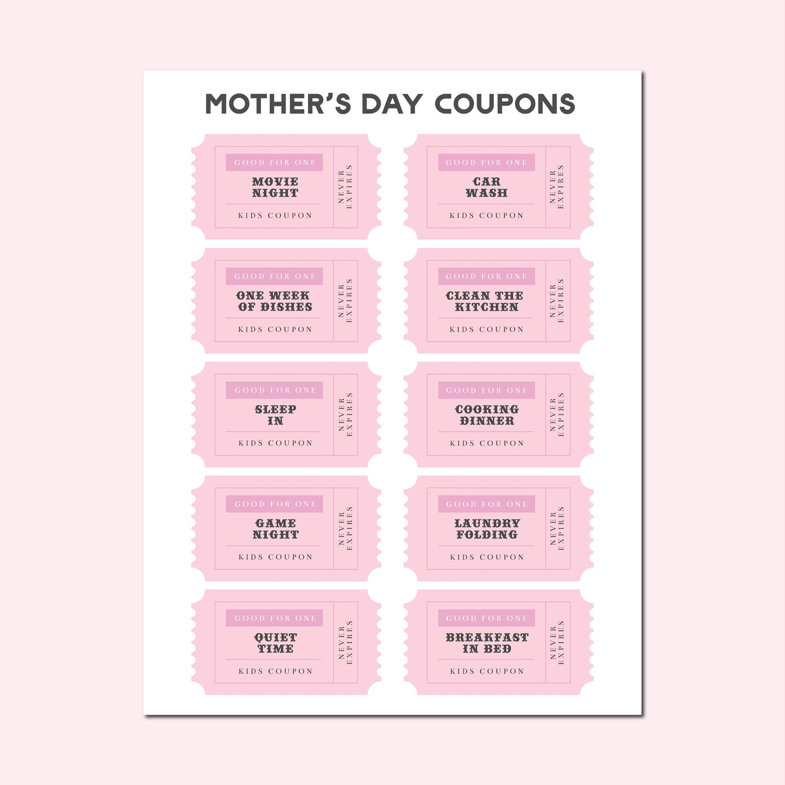Mother's Day Coupon Birthday Coupon Book Template Kids Mothers Day ...