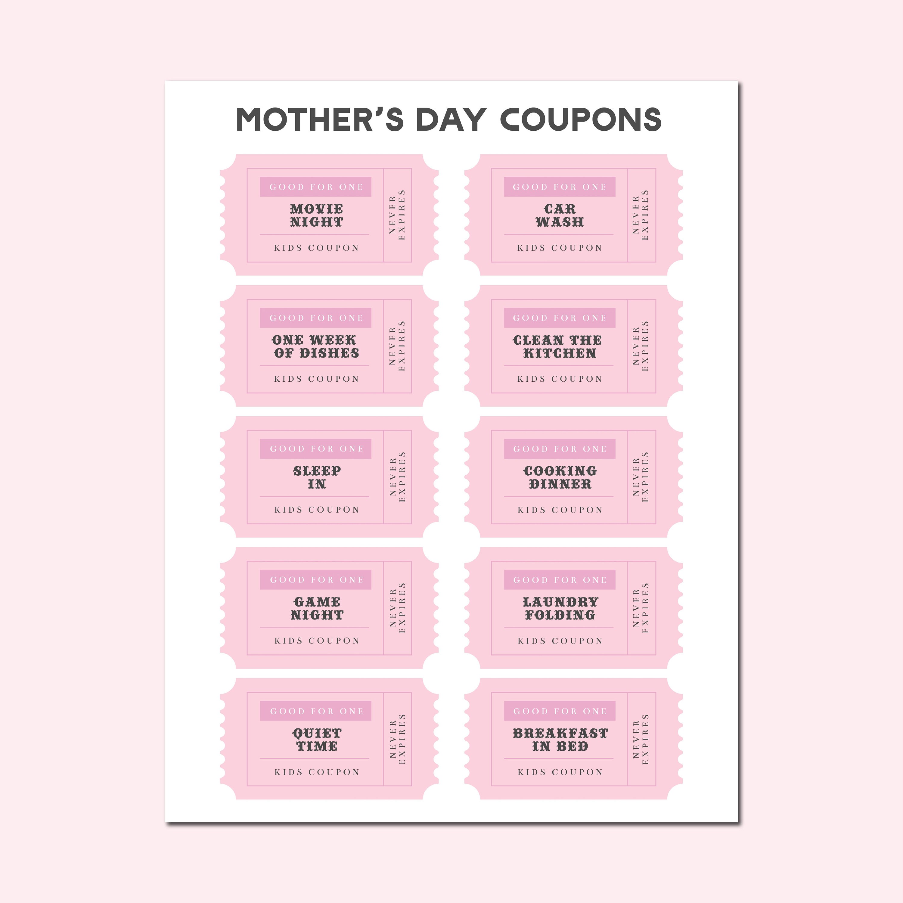 Mother's Day Coupon Birthday Coupon Book Template Kids Mothers Day ...