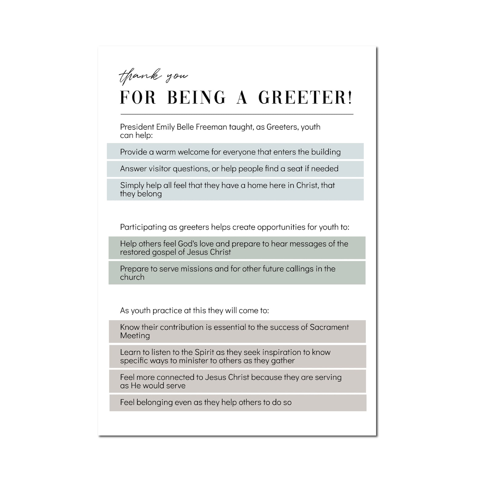 LDS Youth Greeter Handout | Printable Handout for Youth Greeter Sunday ...