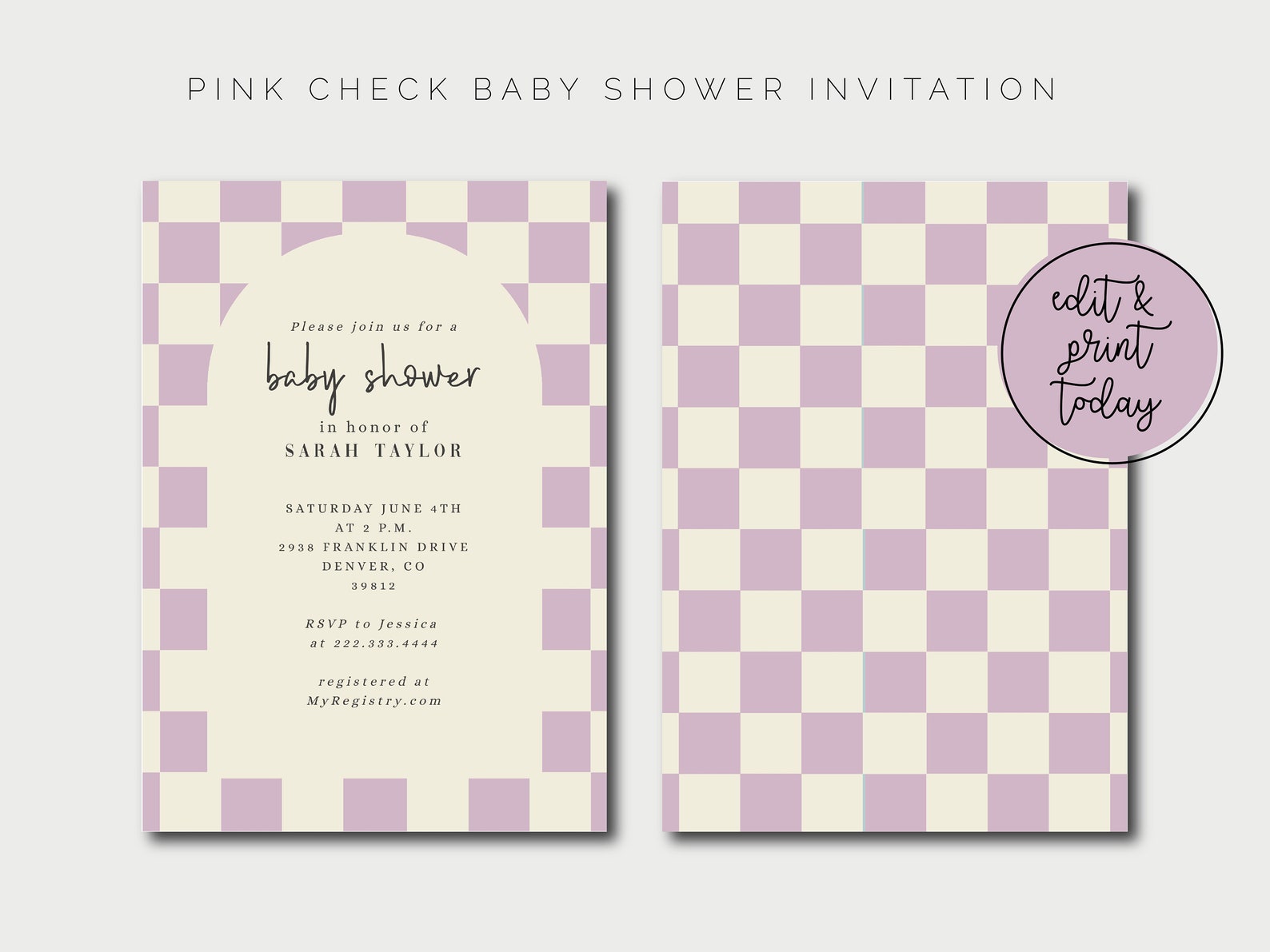 Pink Checkers Baby Shower Invitation | Checkerboard Baby Shower Invite ...