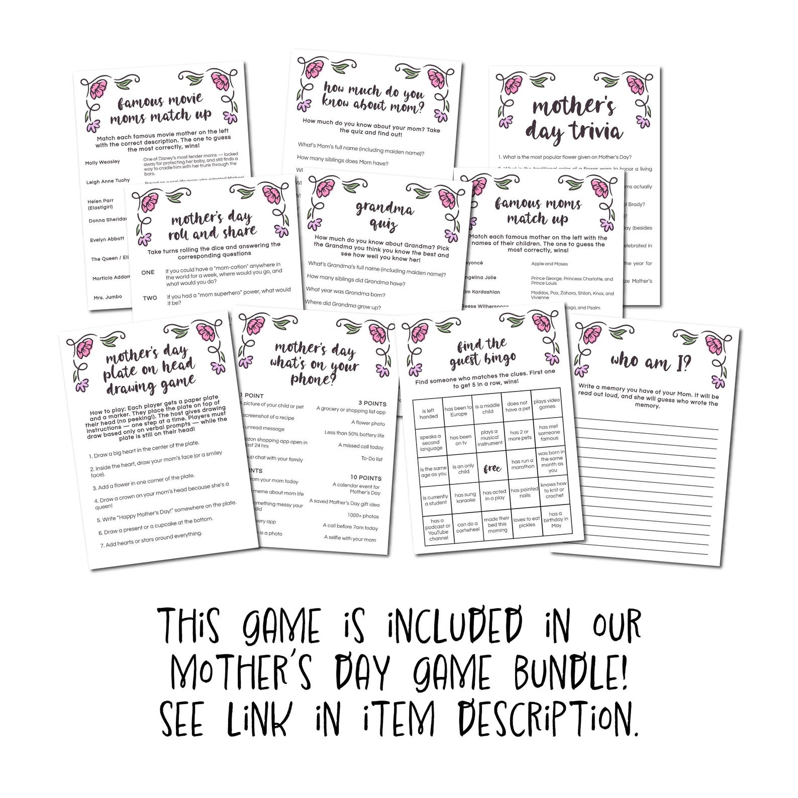 Mother's Day Games Printable Find the Guest Bingo Game Instant Download ...