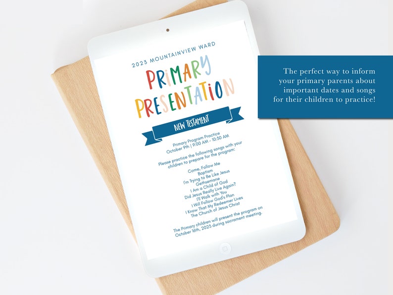 LDS Primary Program Parent Information Card | LDS Primary Presentation ...