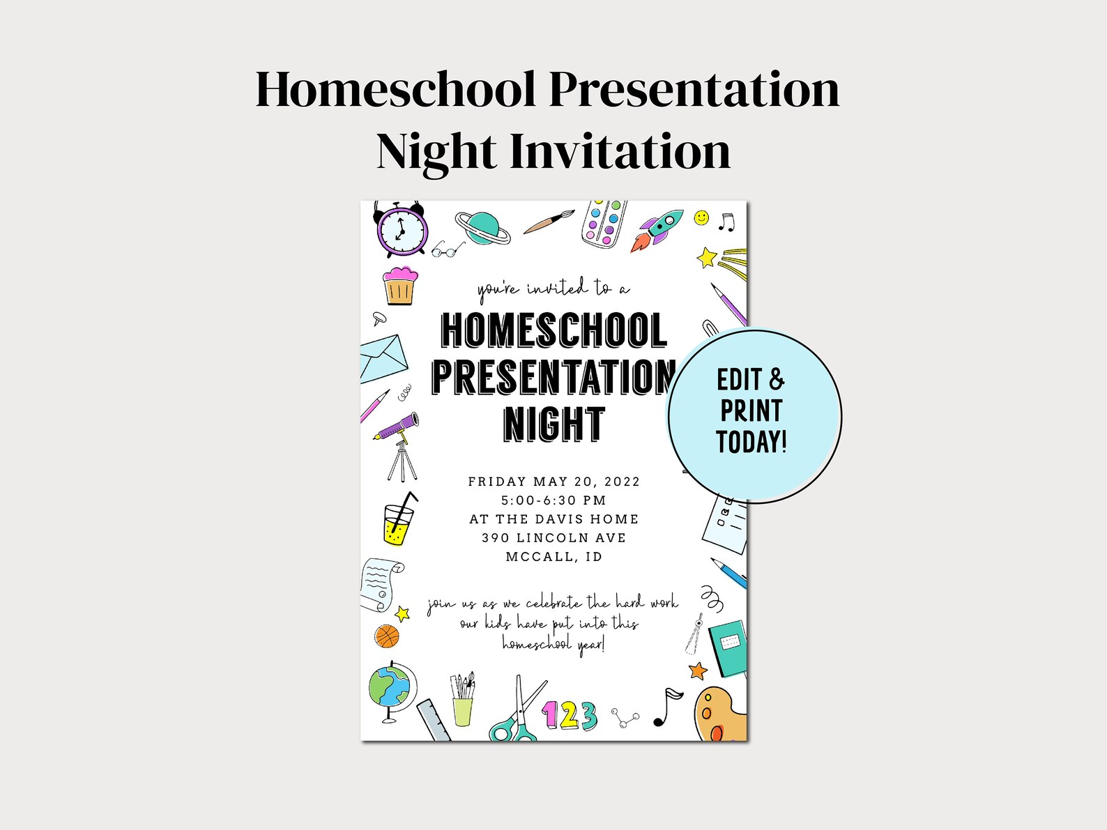 Homeschool Presentation Night Invitation Homeschool Party Invite ...
