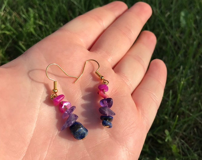 PRIDE Pink Purple Blue Gradient Crystal Chip Tower Drop Earrings ...