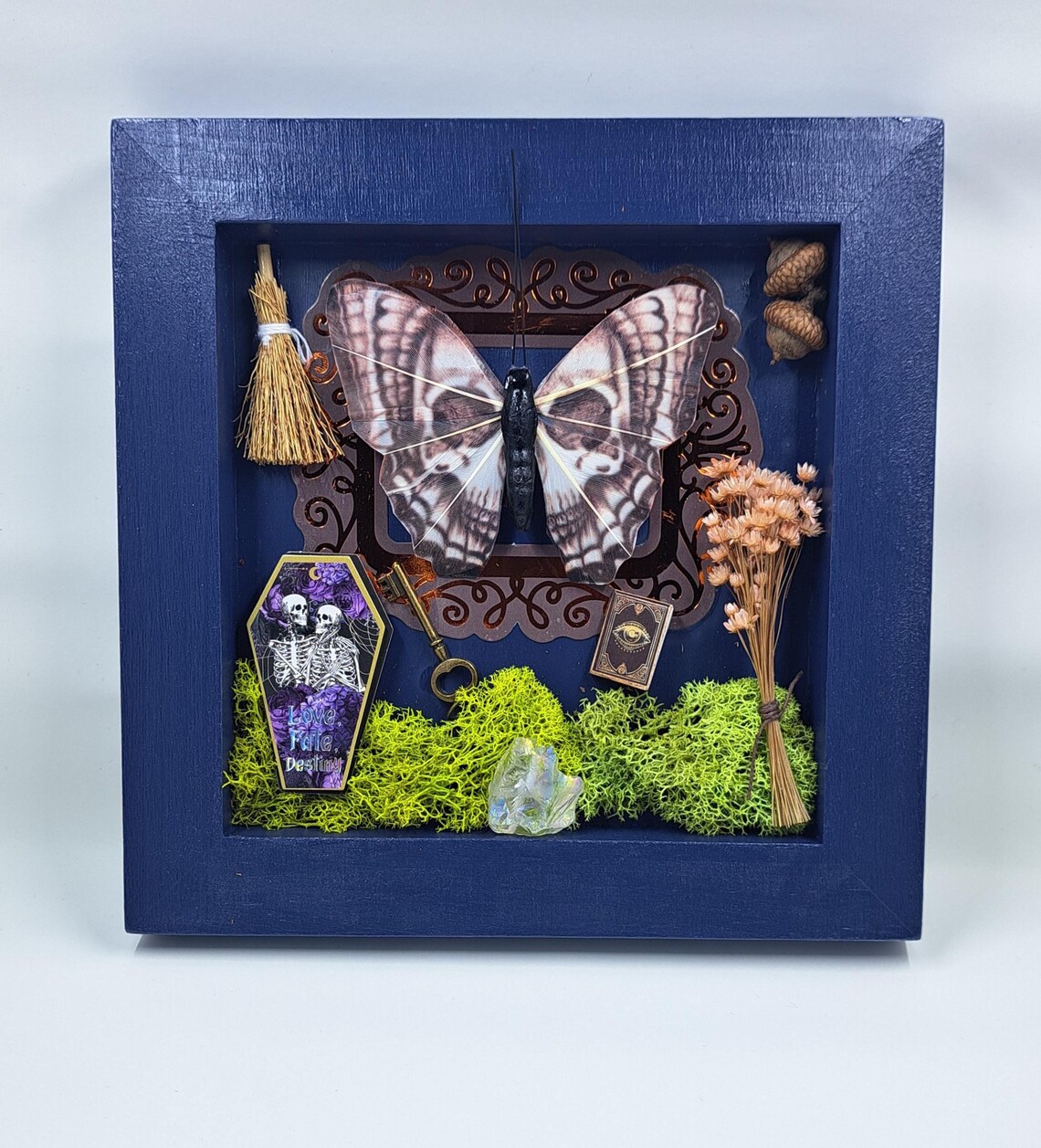 Shadowbox Decor - Spooky/witchy Theme, Skull Butterfly, Moss, Nature ...