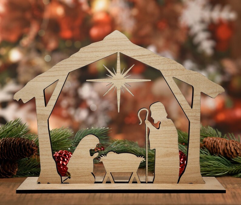 Wood Nativity Scene Rustic Laser Cut Maple Wood Nativity - Etsy