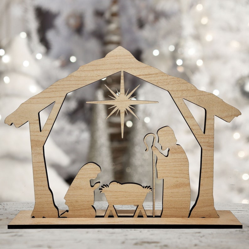 Wood Nativity Scene Rustic Laser Cut Maple Wood Nativity - Etsy