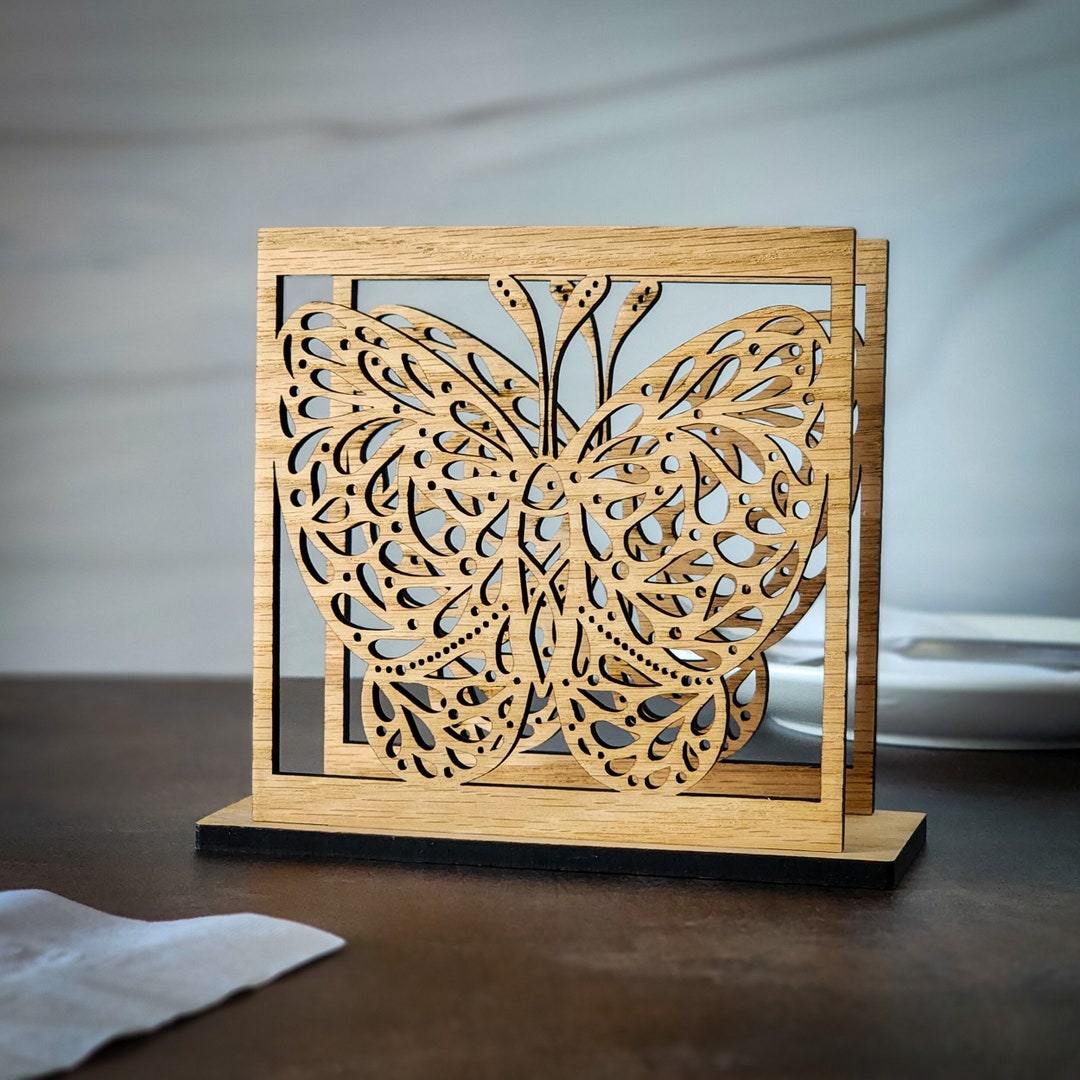 Rustic Butterfly Napkin Holder Laser Cut Red Oak Wood Napkin Holder ...