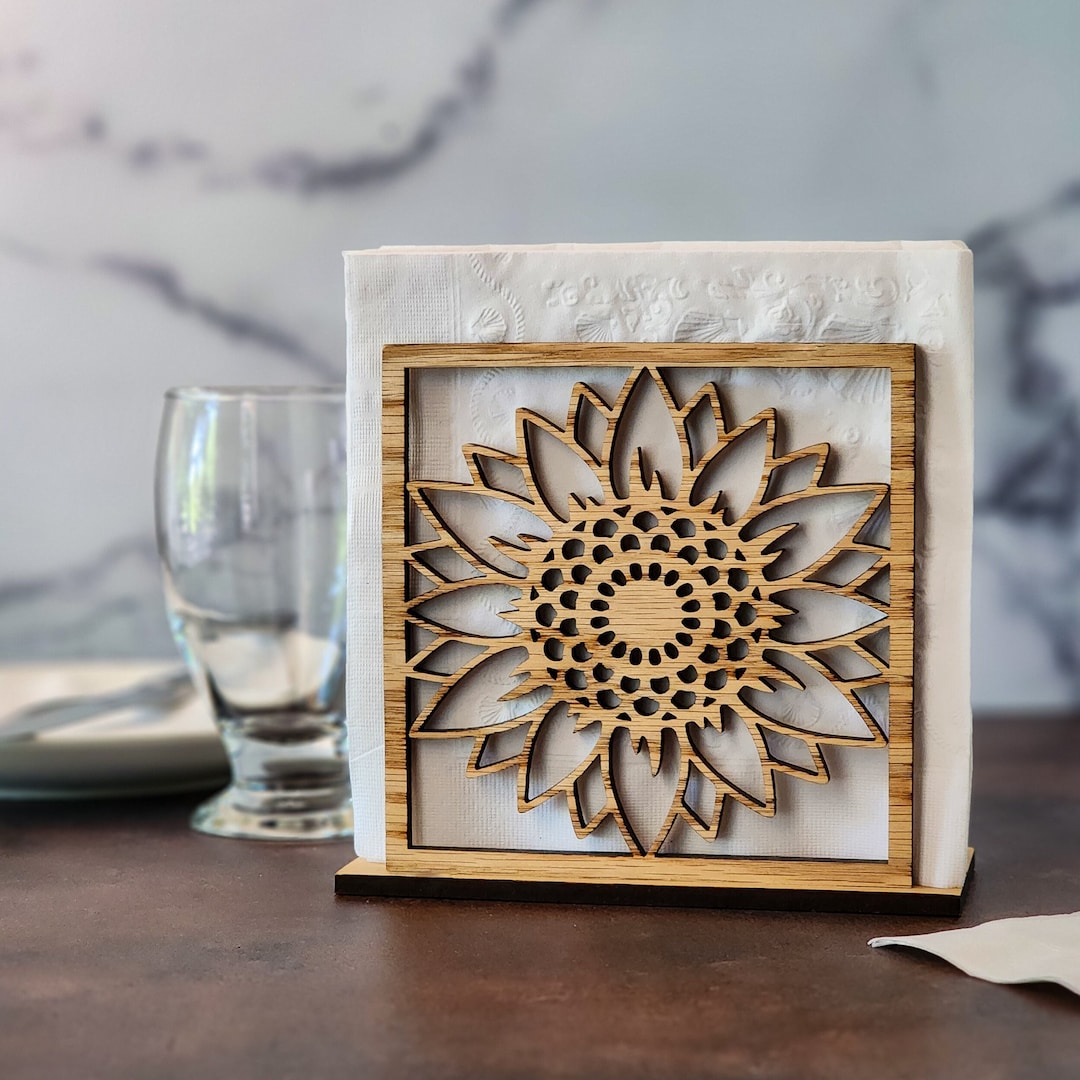 Wood Sunflower Napkin Holder, Rustic Farmhouse Home Decor for Table ...