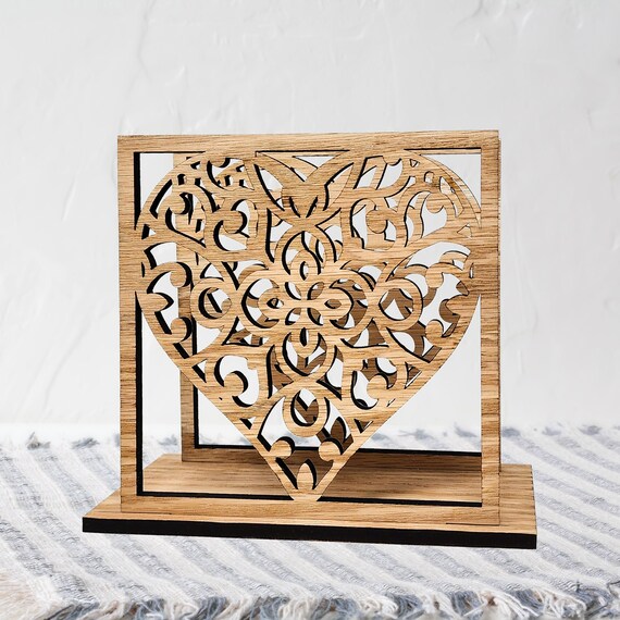 Rustic Heart Napkin Holder Laser Cut Red Oak Heart Napkin Holder Wooden Valentines Farmhouse Home Decor Etsy