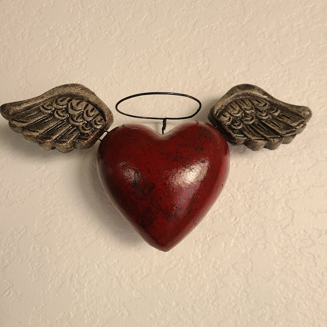 Large Clay Wall Heart W/ Wings & Halo - Etsy