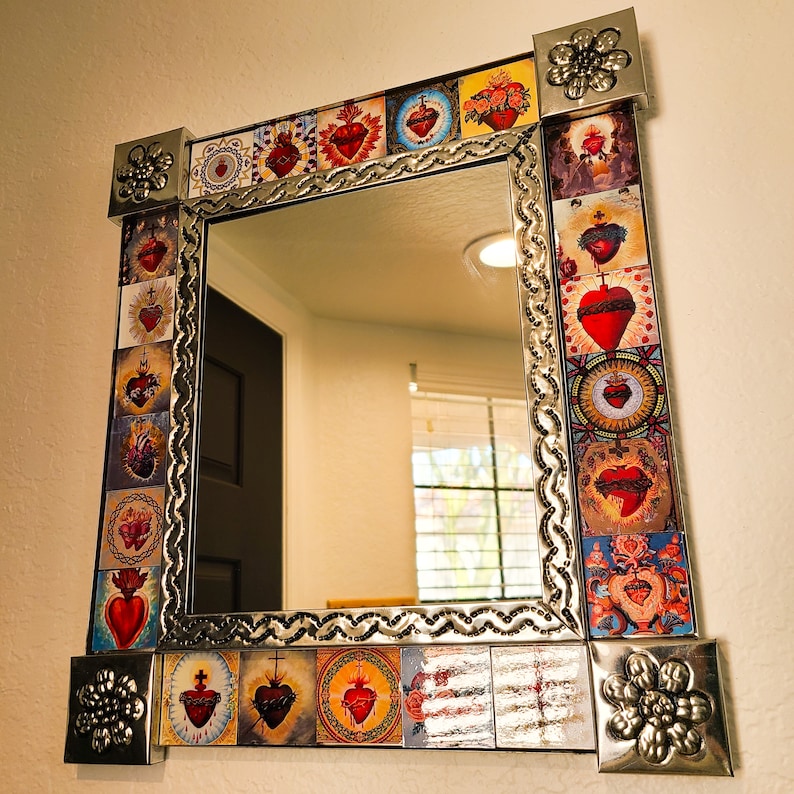 Sacred Heart Mexican Folk Art Mirror, 15x17 - Etsy