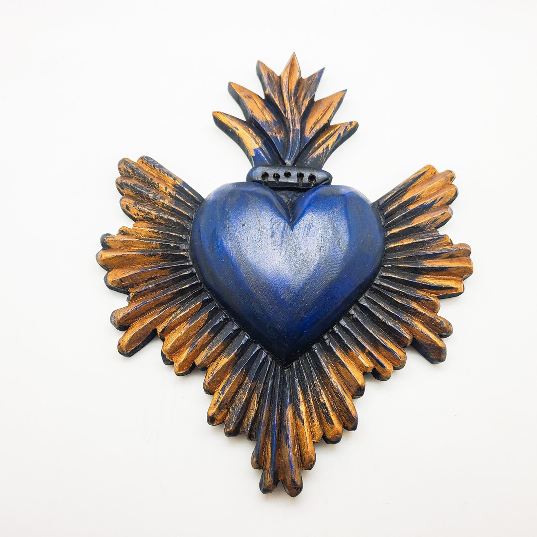 Hand-carved Sacred Heart - Etsy