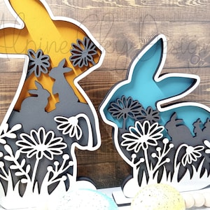 1/8 Layered Bunnies SVG | Standing Bunny SVG File | Glowforge Easter ...