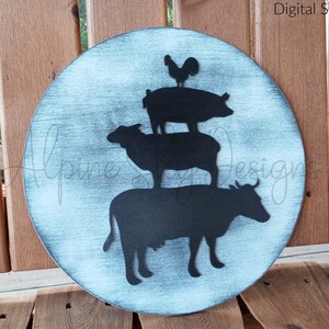 Round Farmhouse Sign SVG | Farm Animals SVG File | Stacked Farm Animals ...