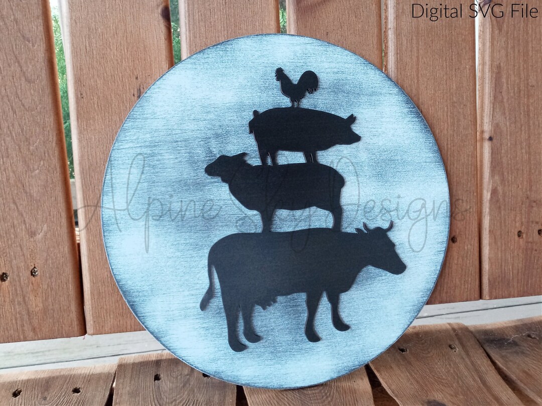 Round Farmhouse Sign SVG | Farm Animals SVG File | Stacked Farm Animals ...