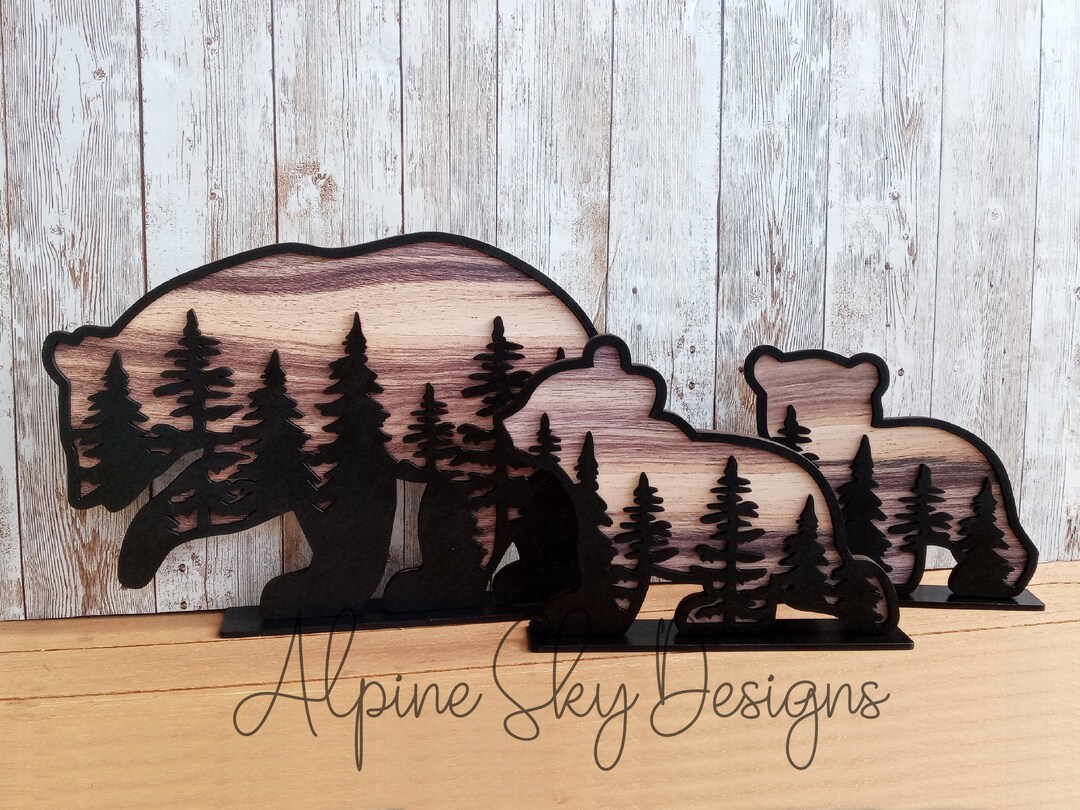 1/8 Standing Bear & Cubs SVG Bear SVG Files Glowforge Bear - Etsy