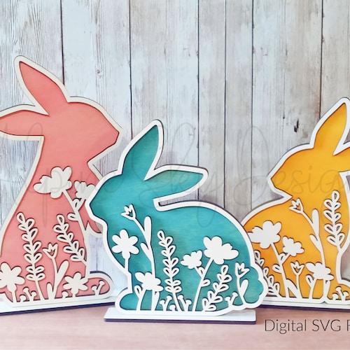 1/8 Floral Bunnies SVG Standing Bunnies SVG File Glowforge - Etsy