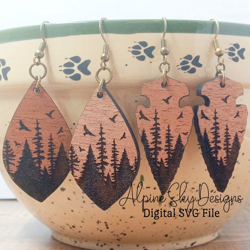 Forest Earrings SVG Mountain Earring SVG Arrowhead - Etsy