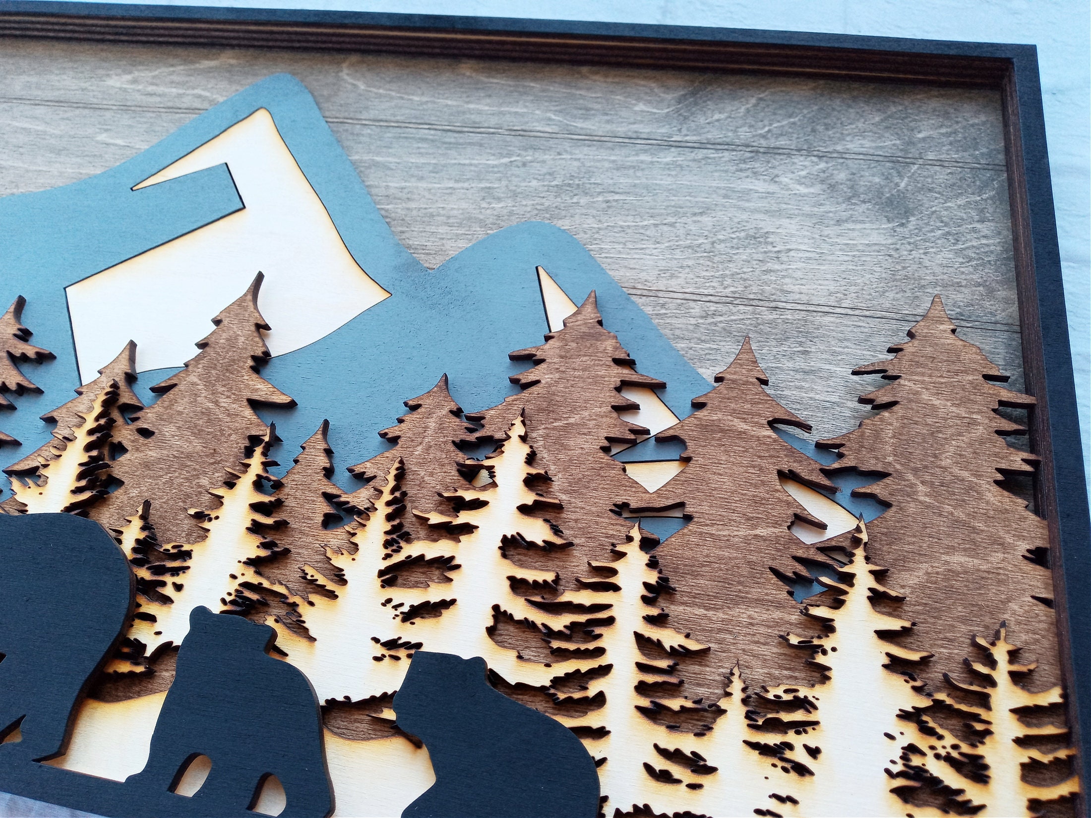 Layered Mountain Glowforge SVG Pine Trees SVG Laser Files - Etsy