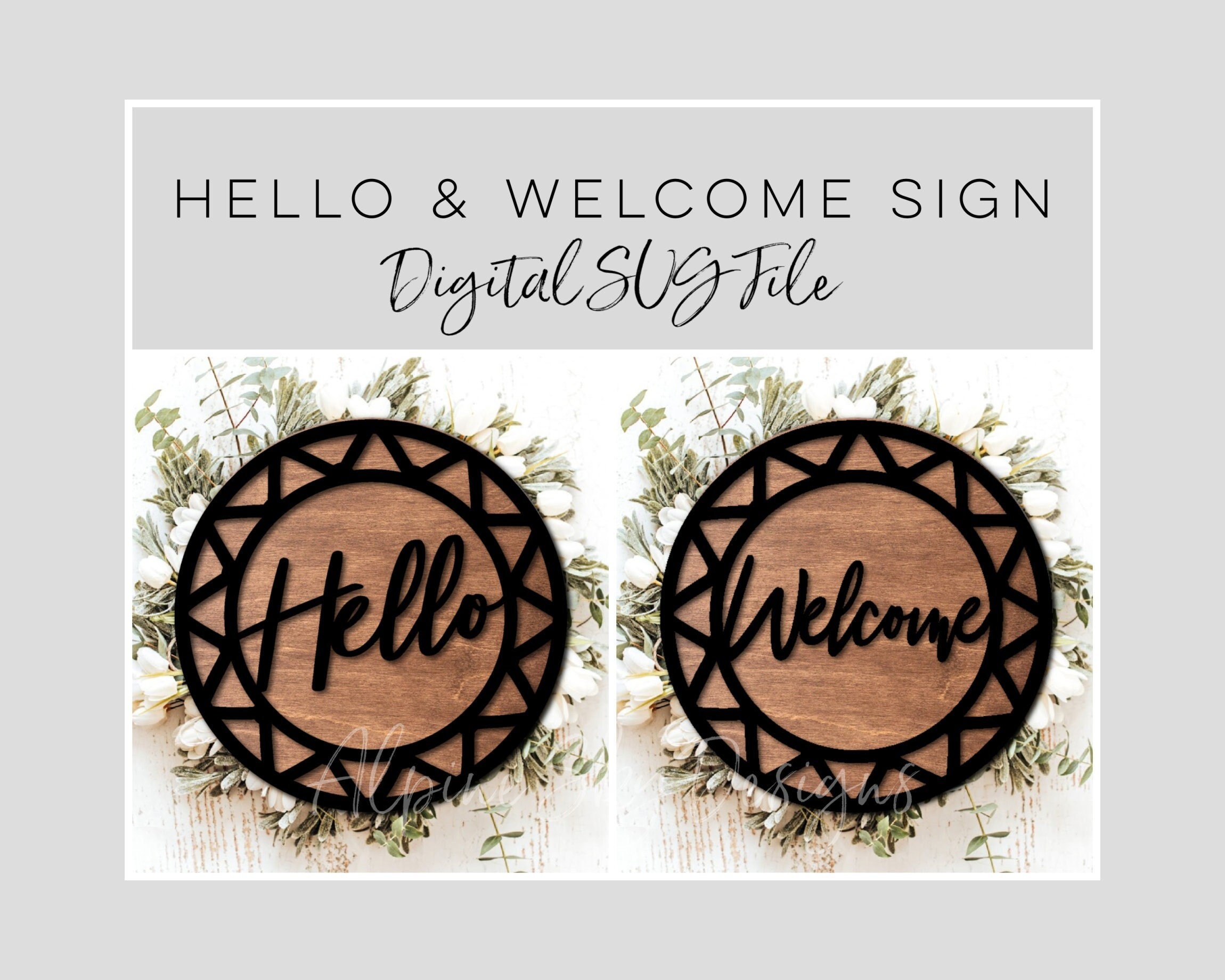 Round Sign SVG Bundle | Glowforge Sign Files | Hello Sign SVG | Round ...