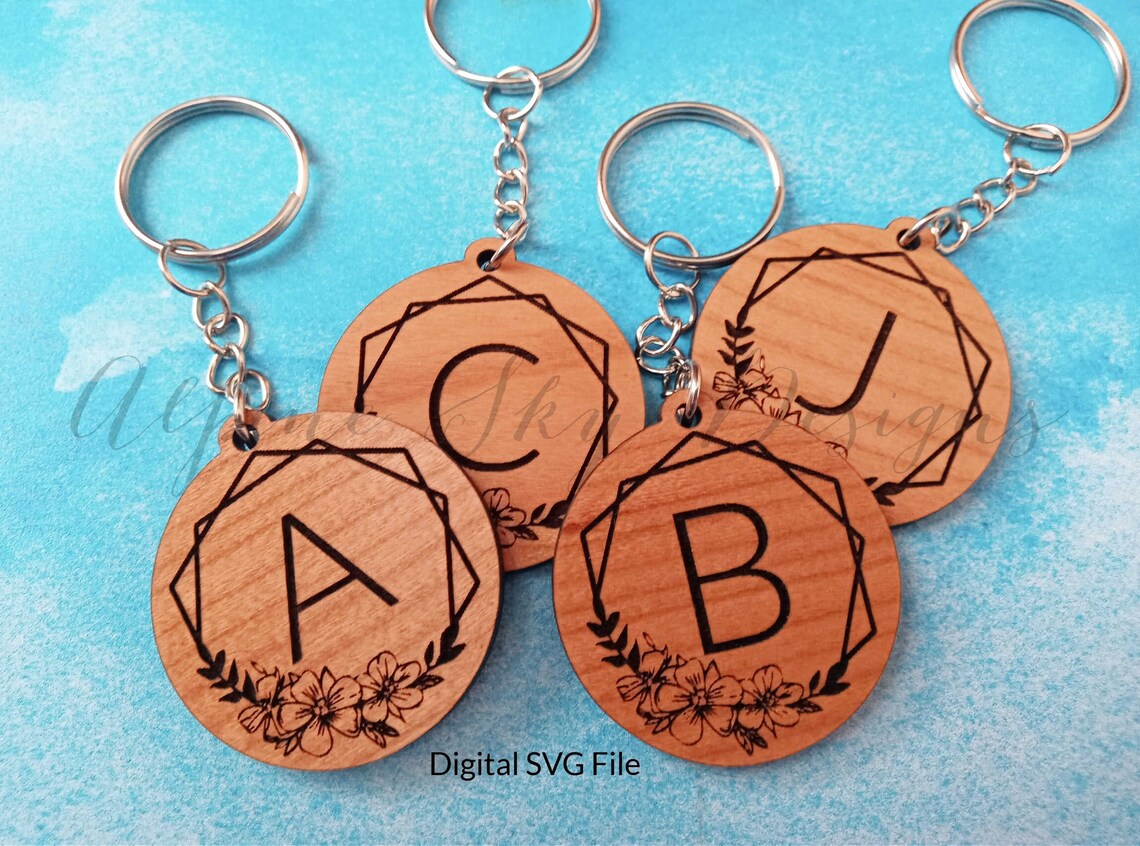 Floral Monogram Keychain SVG Floral Keychain SVG Letter - Etsy