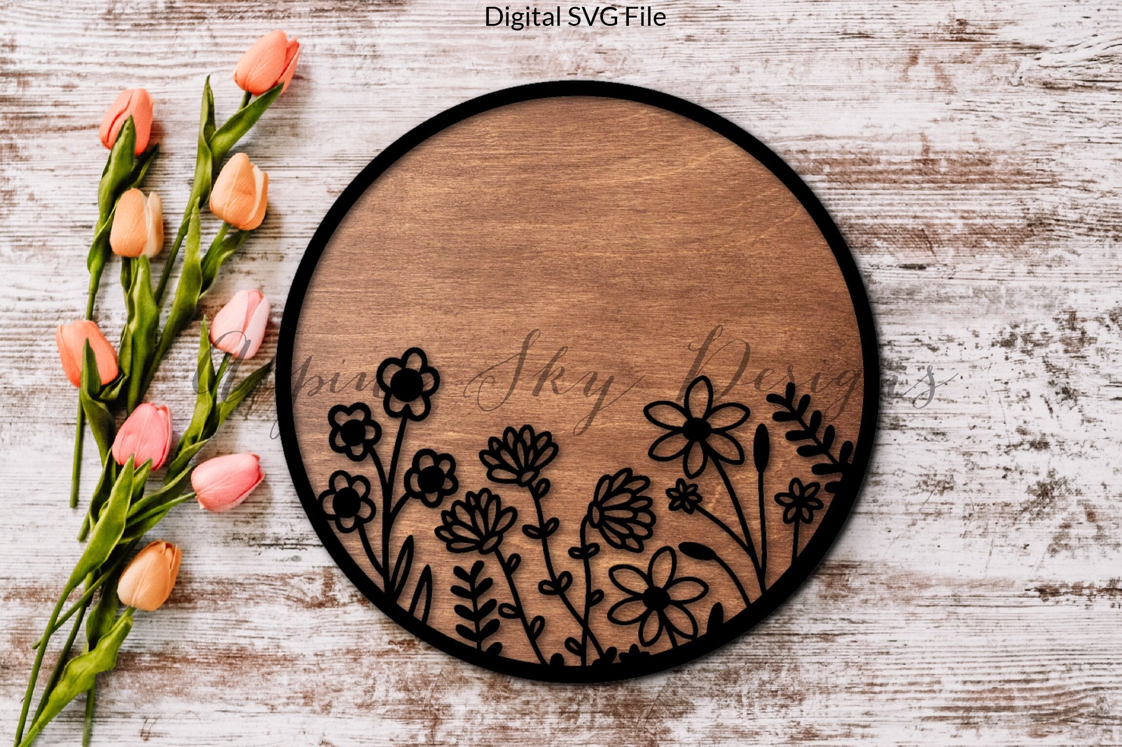 Floral Sign SVG | Wildflower Sign SVG | Glowforge Files | Round Sign ...