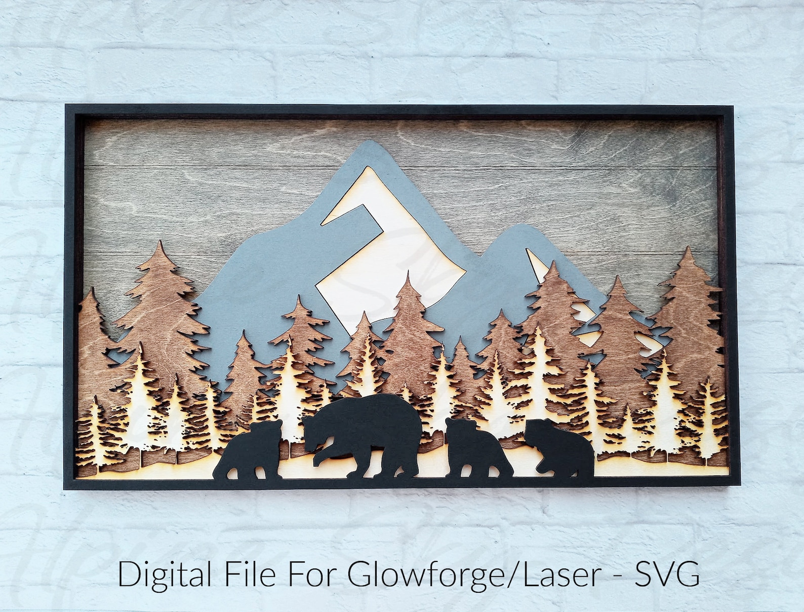 Layered Mountain Glowforge SVG Pine Trees SVG Laser Files - Etsy