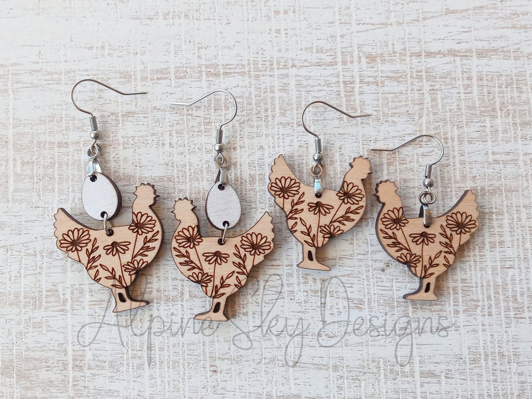 Chicken Earrings SVG Floral Chicken Earrings SVG With Eggs Chicken ...