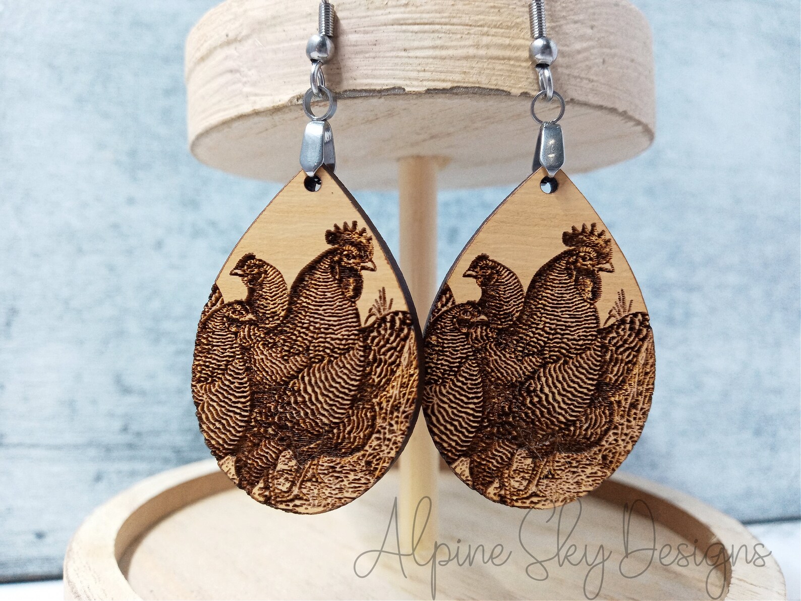 Engraved Chicken Earring SVG Chickens SVG Glowforge Laser Chicken ...