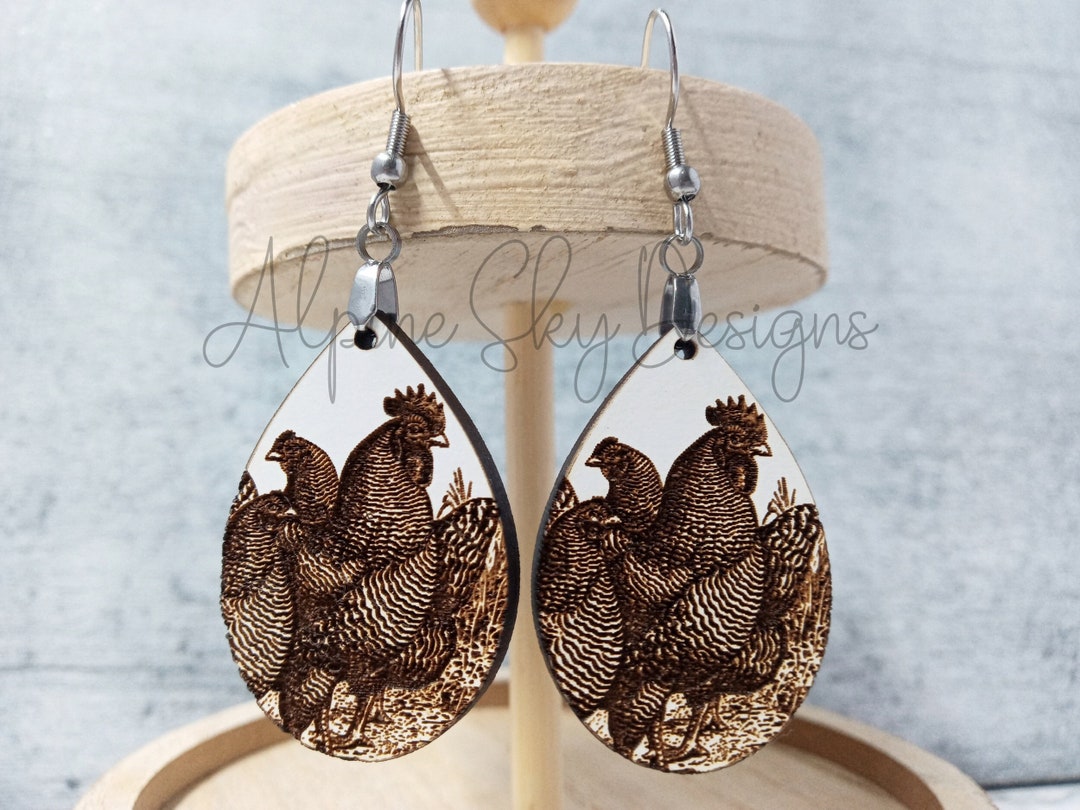 Engraved Chicken Earring SVG Chickens SVG Glowforge Laser Chicken ...