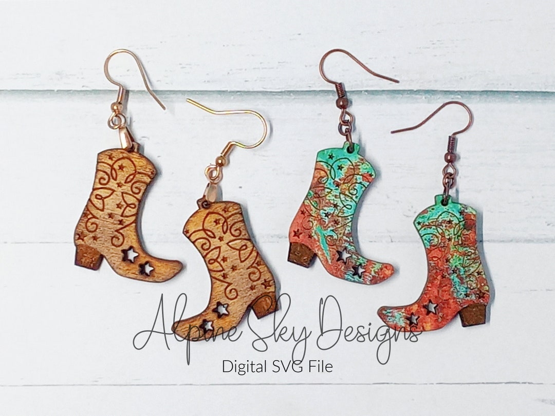 Cowboy Boot Earrings SVG | Cowgirl Boot Earring SVG | Cowgirl Boots SVG ...