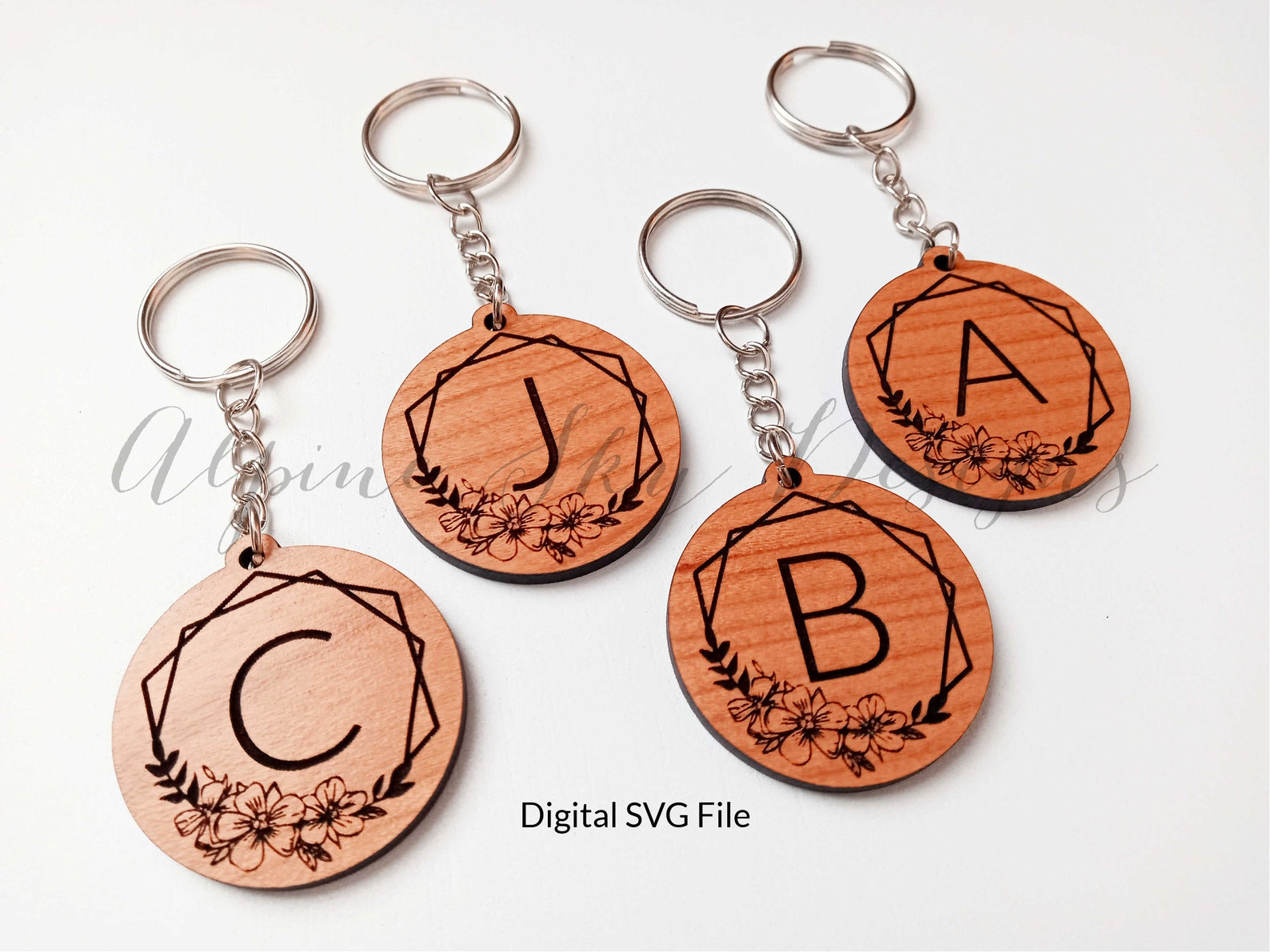 Floral Monogram Keychain SVG Floral Keychain SVG Letter - Etsy