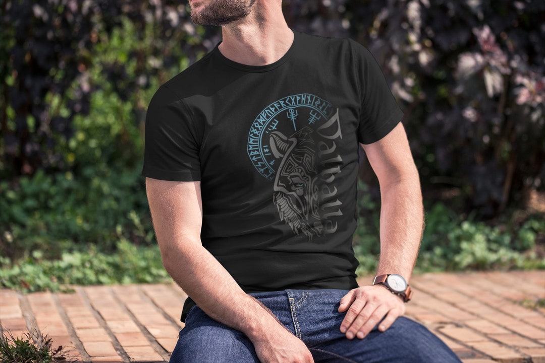 Valhalla Wolf Mask Runes Nordic Compass Viking T-shirt Warrior Odin ...