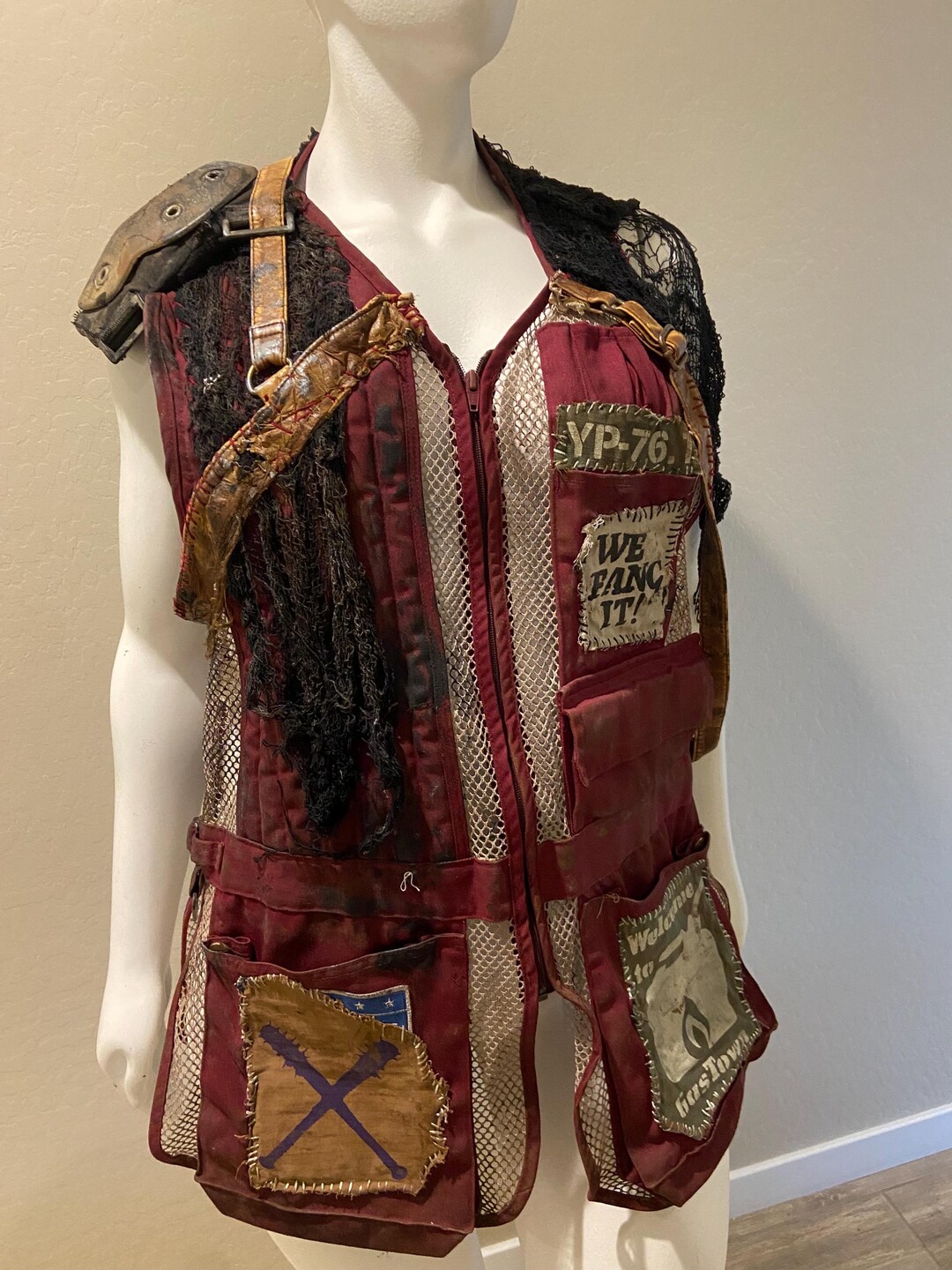 Post Apocalyptic Maroon and Tan Mesh Vest Size XL Wasteland Weekend ...