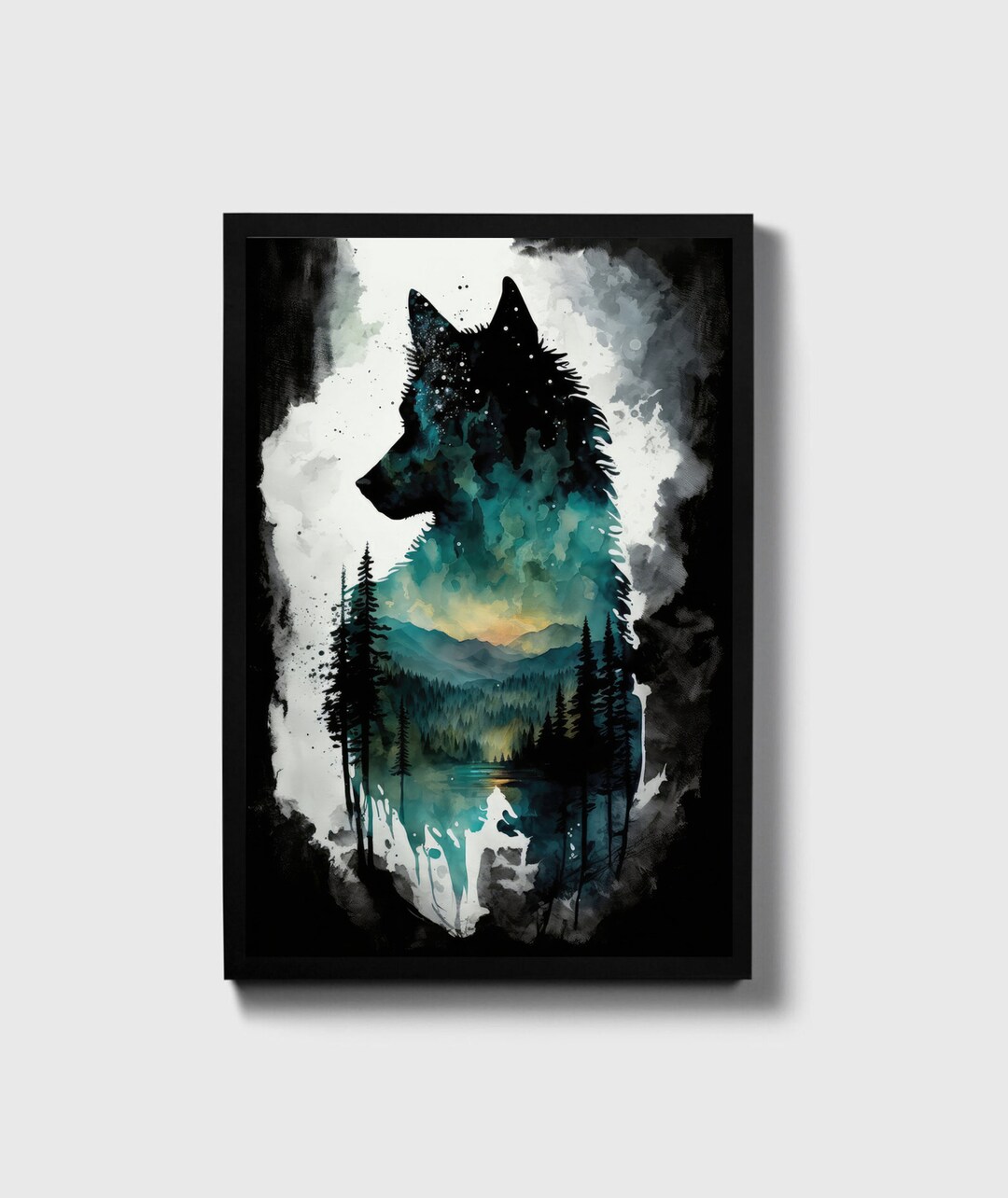 Wolf and Nature Watercolor Art Print, Wolf and Nature Painting Wall Ar ...