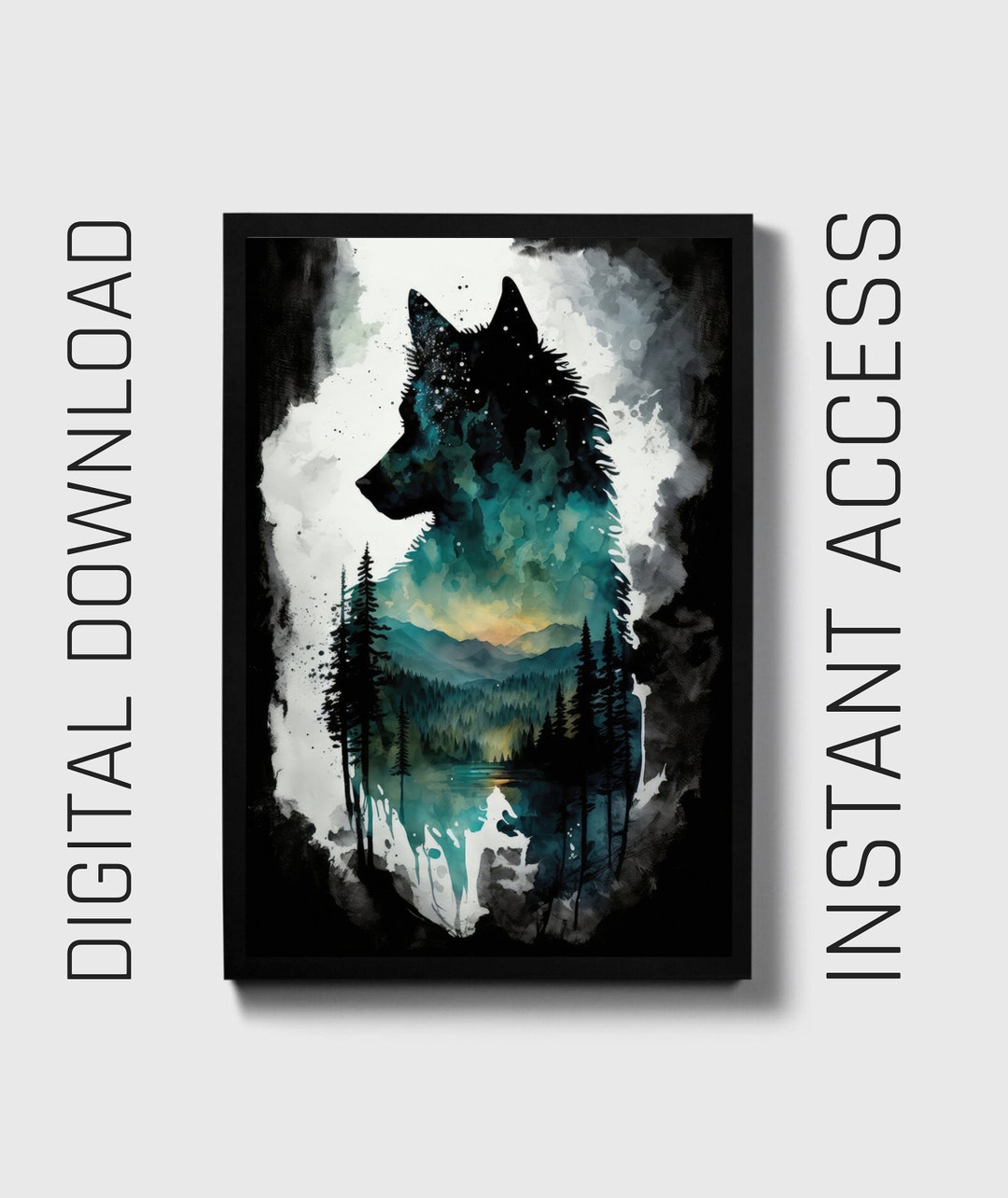 Wolf Watercolor PRINTABLE ART Wolf Print Instant Download Wolf Poster ...