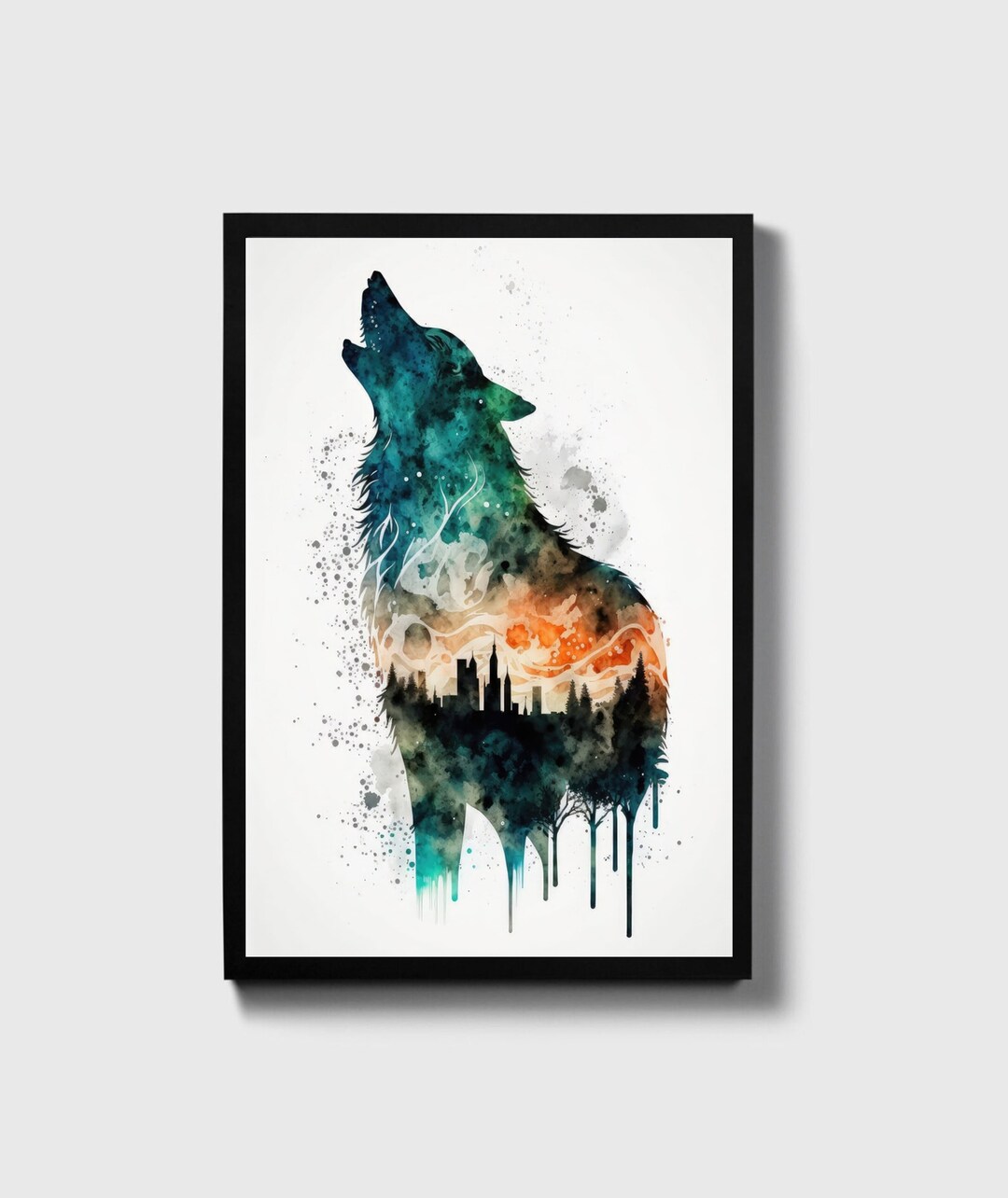 Wolf and Nature Watercolor Art Print, Wolf and Nature Painting Wall Ar ...