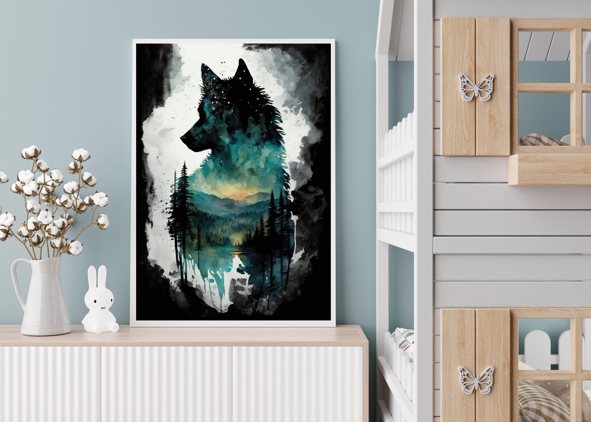 Wolf and Nature Watercolor Art Print, Wolf and Nature Painting Wall Ar ...