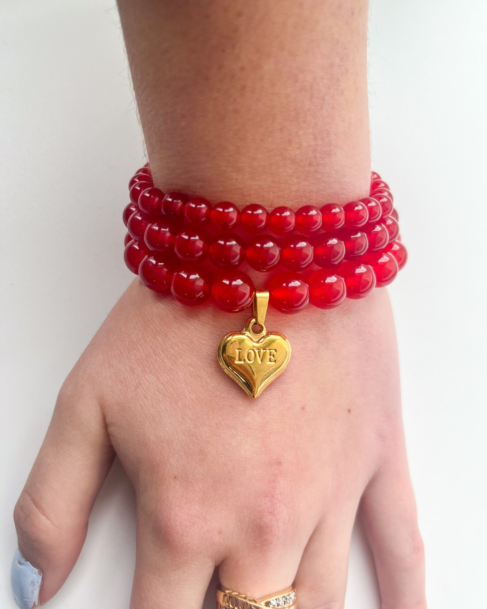 Red Valentines Stacked Bracelet Set/ Red Quartzite Stone - Etsy