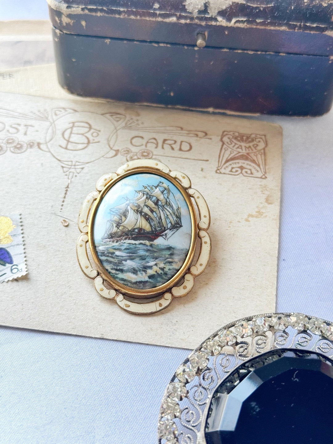 Vintage Nautical Brooch Sailing Ship by TLM Thomas L Mott Early Mid ...