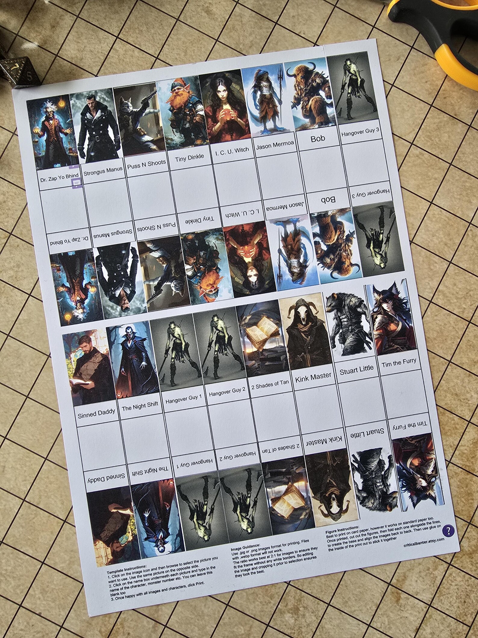 Custom Dnd /RPG Printable 2D Character Miniatures Template | Standard ...