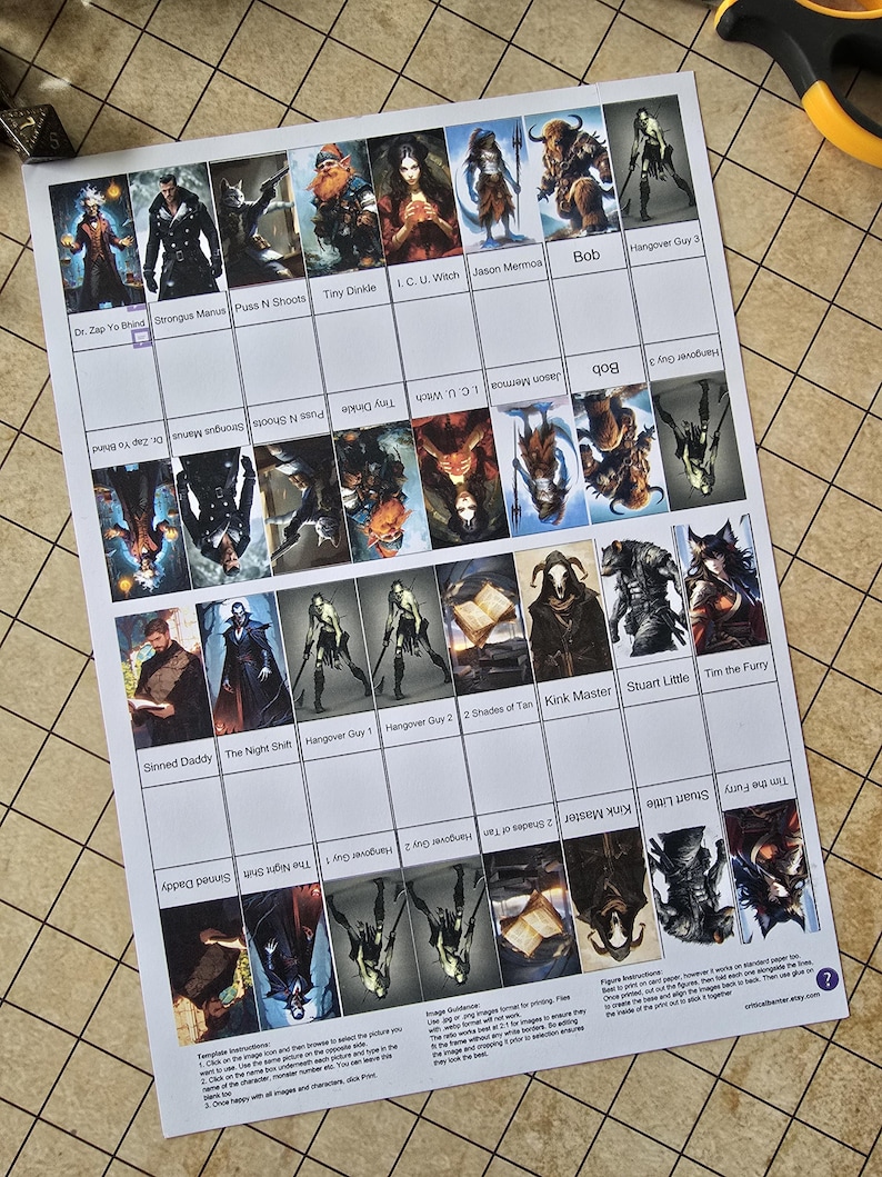 Custom Dnd /RPG Printable 2D Character Miniatures Template | Standard ...