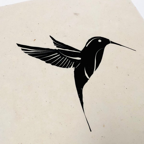 Linocut Print Hummingbird - Etsy