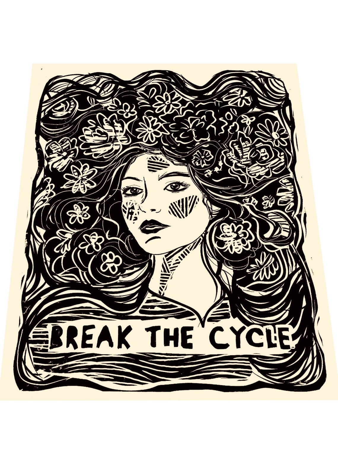 Break the Cycle, Simple, Floral Linocut Print. Art Print, Lino Style ...