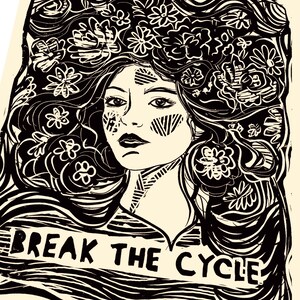 Break the Cycle, Simple, Floral Linocut Print. Art Print, Lino Style ...