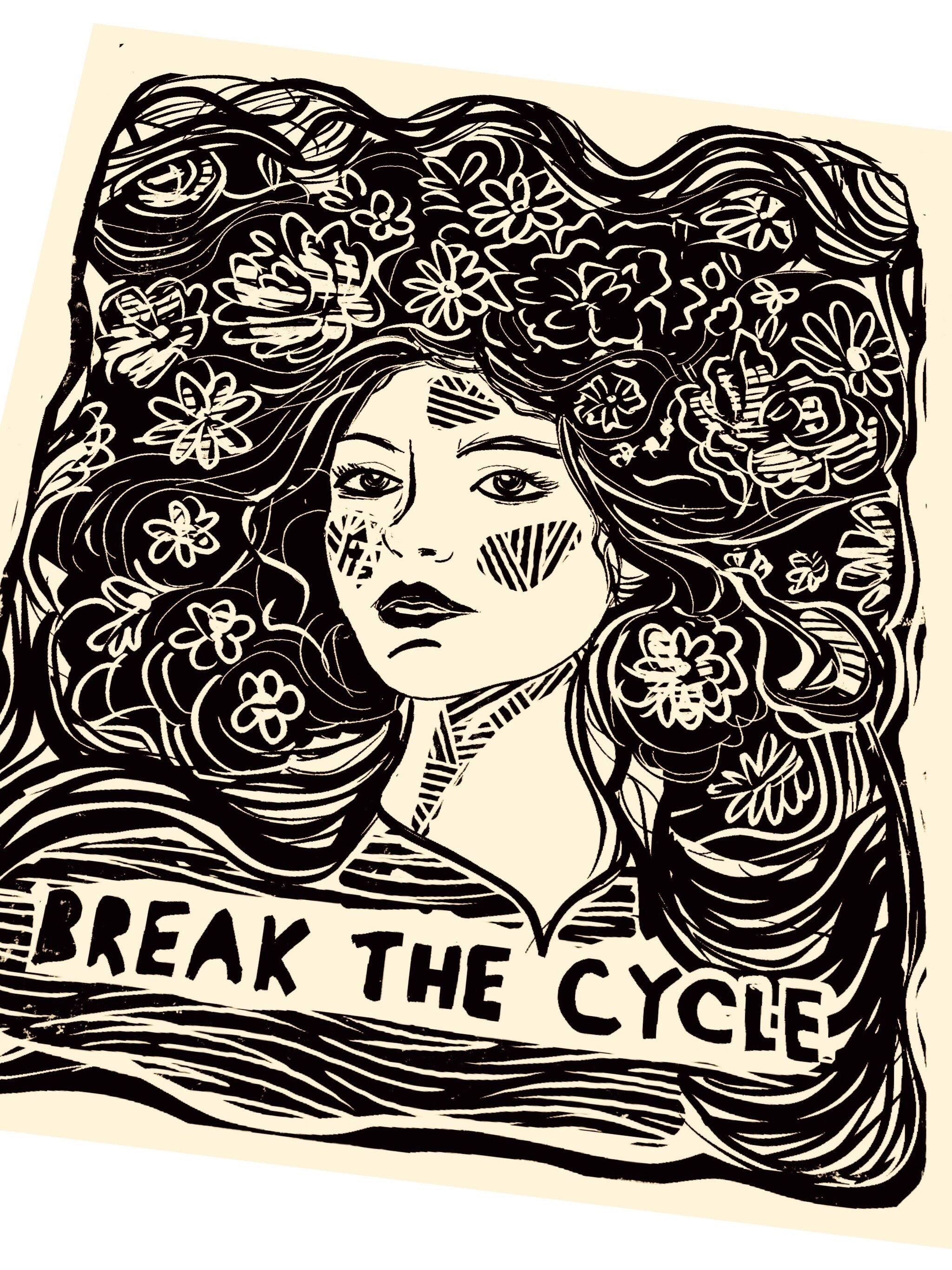 Break the Cycle, Simple, Floral Linocut Print. Art Print, Lino Style ...