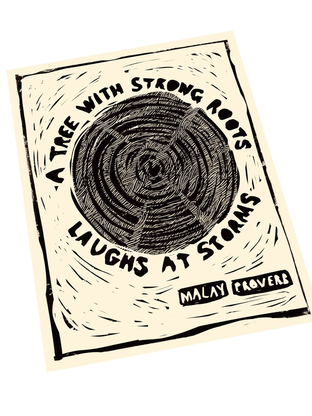 A Tree With Strong Roots, Proverb Lino Style Illusration, Block Style ...