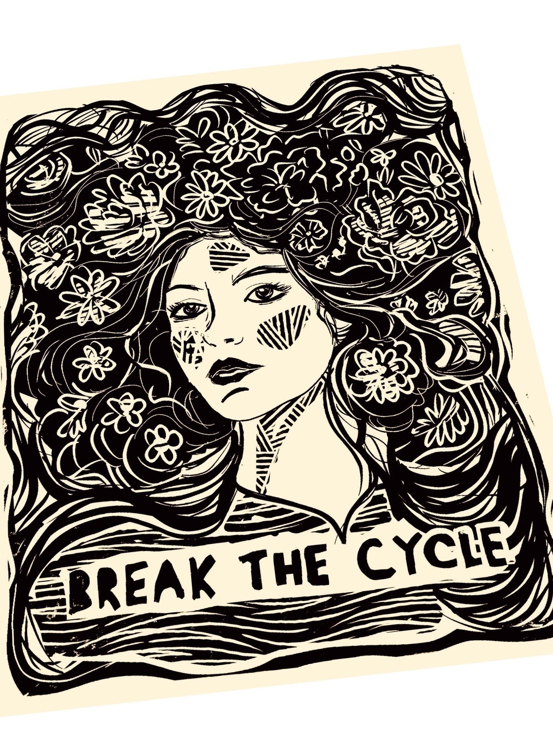 Break the Cycle, Simple, Floral Linocut Print. Art Print, Lino Style ...
