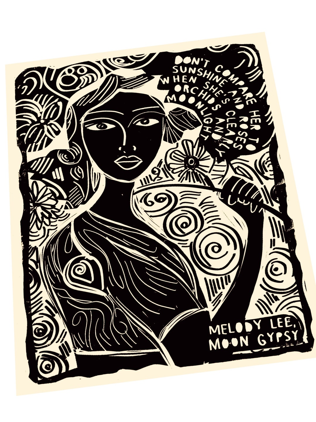 Moon Gypsy Print, Bohemia, Boho Art, Moonlight, Woodsy, Printmaking Art ...